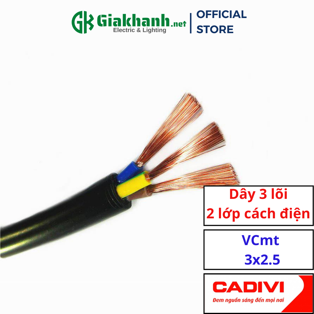Dây Điện Mềm Tròn Bọc Nhựa PVC 3 lõi 300/500V, 2 Lớp Cách Điện Cadivi VCmt 3x2.5mm2 | Shopee ...