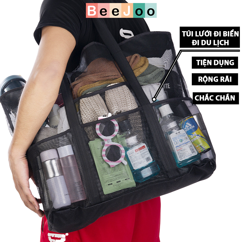 Túi Lưới Đi Biển Đựng Khăn, Mỹ Phẩm, Đồ Đi Biển Có Quai Xách Chắc Chắn Beejoo Official | Shopee ...