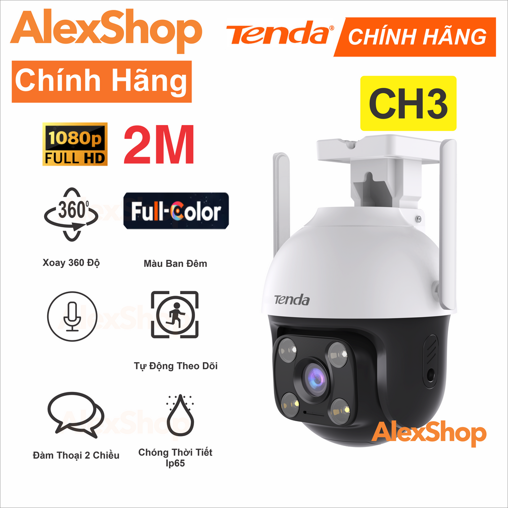 [2M] Camera WiFi Ngoài Trời Tenda CH3, Full HD, Xoay 360, Đàm Thoại 2 ...