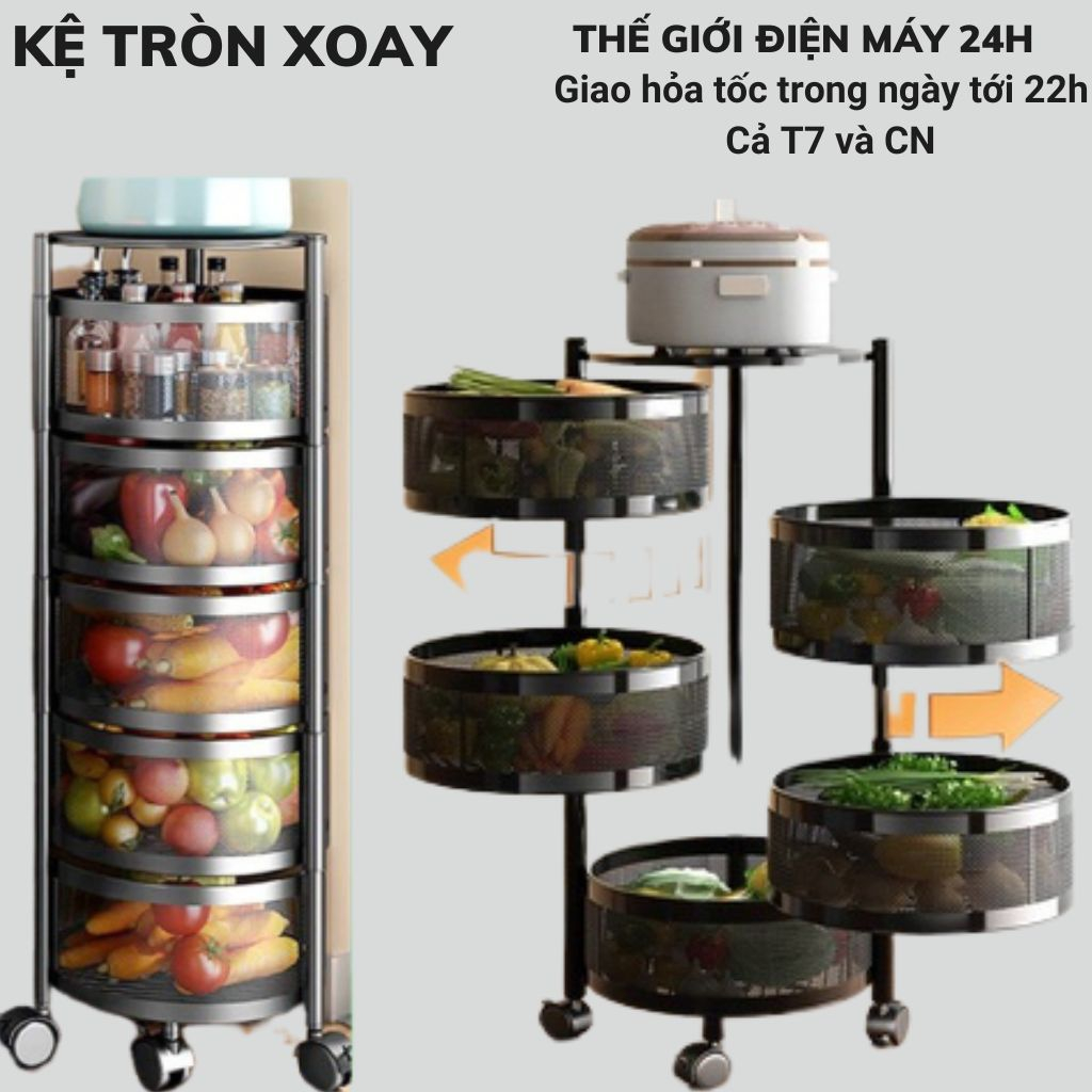 Kệ Tròn Xoay Đa Năng .Kệ Rau Củ Quả 5/4/3 Tầng Có Bánh Xe Di Chuyển ...