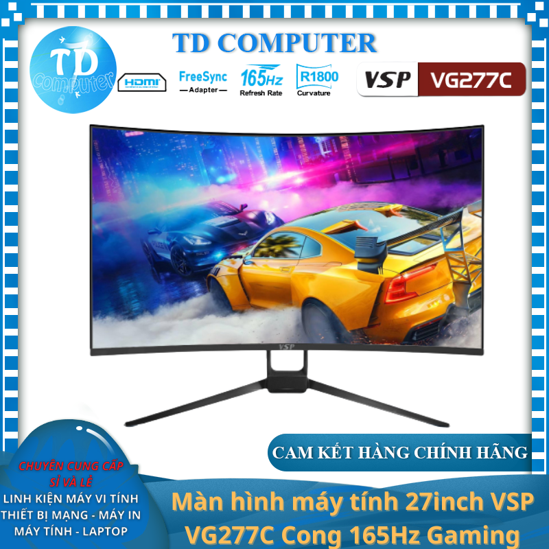 Màn hình máy tính 27inch VSP VG277C Cong 165Hz Gaming (27" VA Full HD 1ms, HDMI+DisplayPort ...