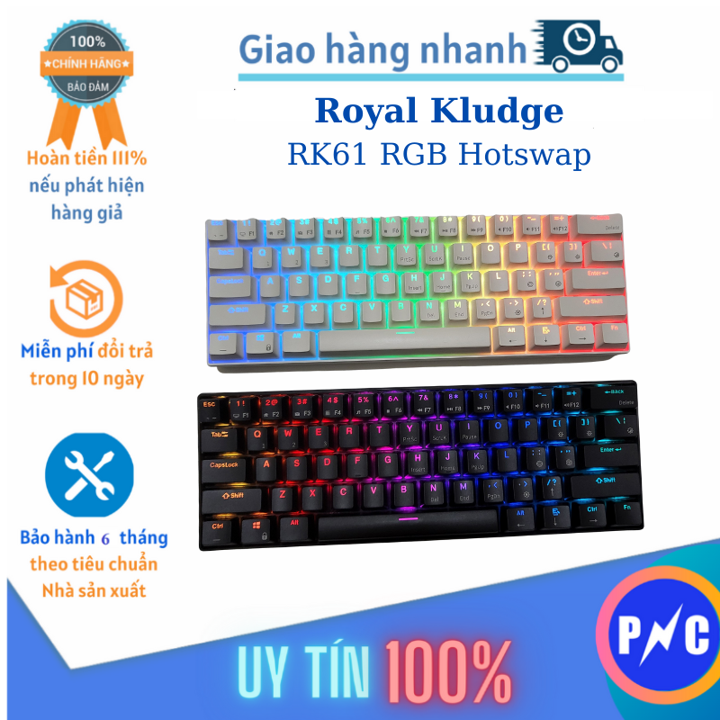 Bàn Phím Cơ Không Dây RK61 Hotswap Led RGB, 3 Chế Độ Bluetooth 5.0/ Wireless/ Type C - Chính ...