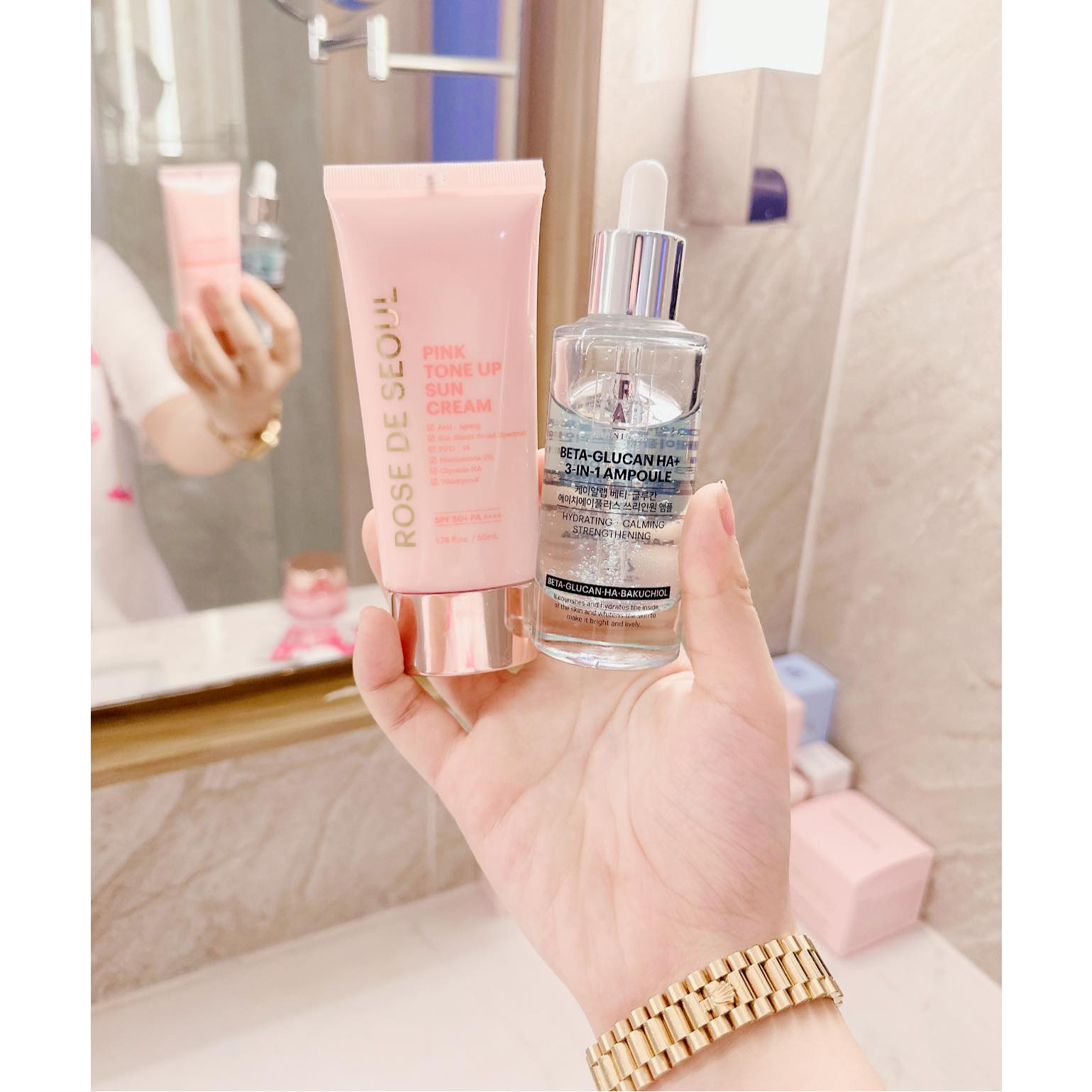 Combo kem chống nắng Rose de seoul + Serum Beta căng bóng | Shopee Việt Nam