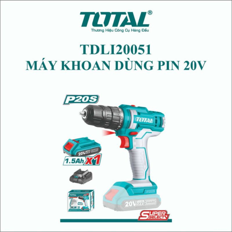 MÁY KHOAN PIN TOTAL DÙNG PIN 20V CHUYÊN DÙNG MODEL: TDLI20051 | Shopee Việt Nam