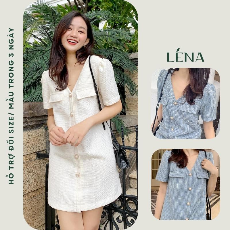 Đầm dự tiệc dáng suông cổ V tay búp cao cấp - Váy dự tiệc LENA dáng ...
