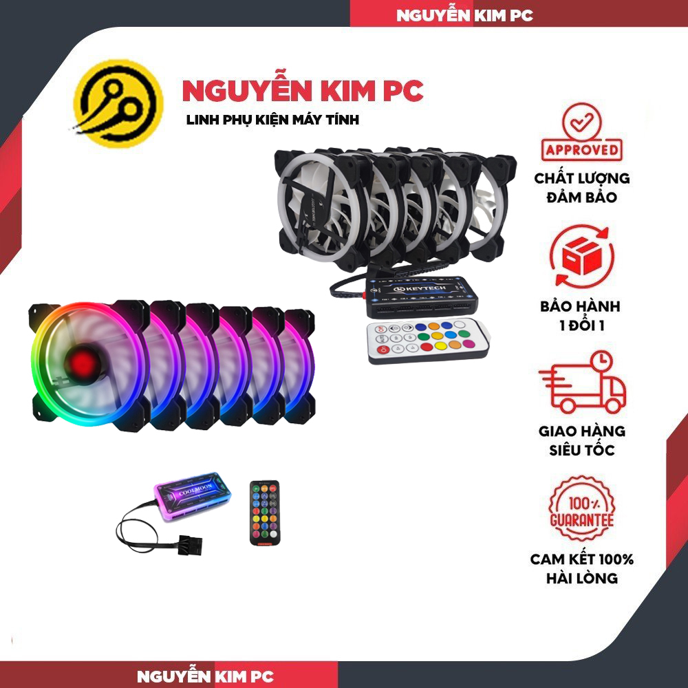 Combo 5 Fan Led RGB Keytech + Tặng Bộ Hub Kết Nối Nguồn Và Điều Khiển ...