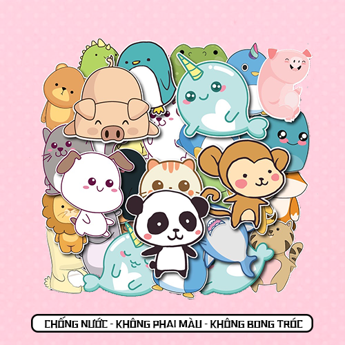 Combo 50 Sticker Kawaii, sticker chống nước, dán laptop, điện thoại, mũ ...