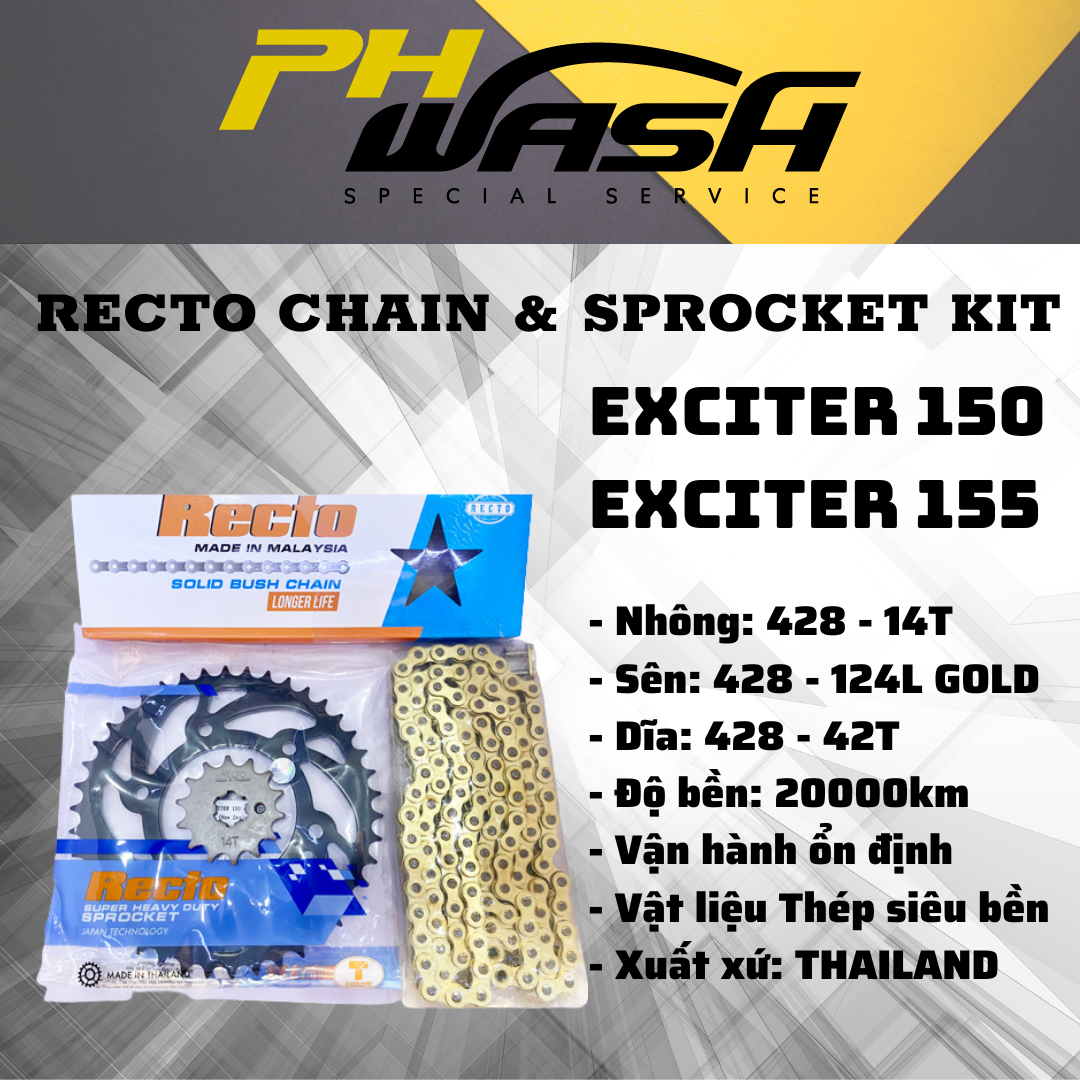 Full bộ Nhông Sên Dĩa RECTO chính hãng cho dòng xe Exciter 150/155cc - PHWASH Nhập khẩu Thailand ...