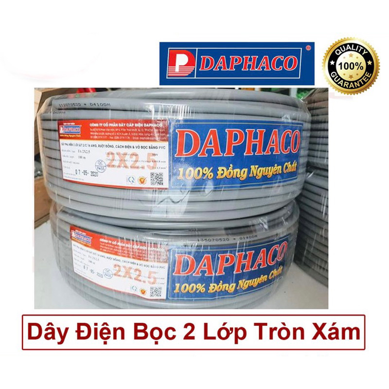 Dây điện đôi 2x1.5, 2x2.5 Daphaco, Dây điện tròn xám 2 lớp vỏ bọc PVC 100% Đồng nguyên chất ...