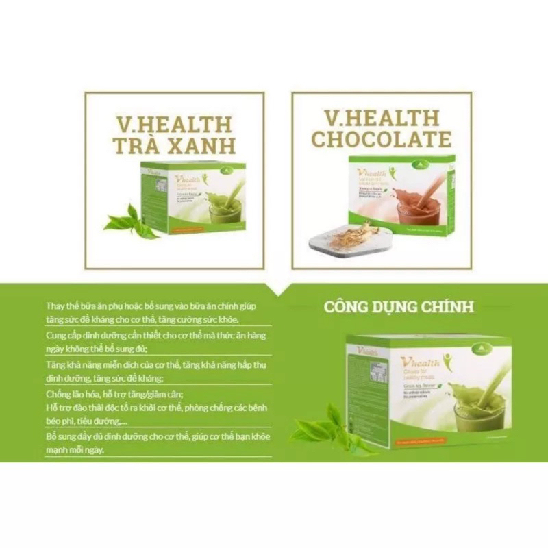 [CHÍNH HÃNG] Bột Dinh Dưỡng VHEALTH Trà Xanh/Socola | Shopee Việt Nam