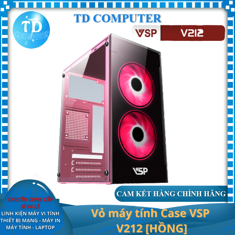 Vỏ máy tính Case VSP V212 [HỒNG] (Mini-ATX/M-ATX/ITX) Mica trong suốt (Kèm FAN) - Hàng chính ...
