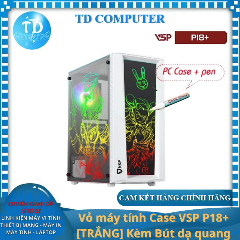 Vỏ máy tính Case VSP P18+ [TRẮNG] Kèm Bút dạ quang Kính cường lực (ATX, Micro-ATX, ITX) (Không ...