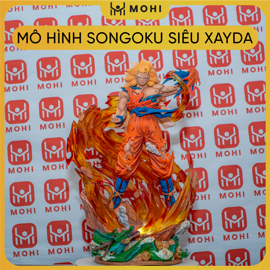 Mô hình Songoku, figure Songoku siêu xayda có 3 đầu thay thế và đèn LED ...