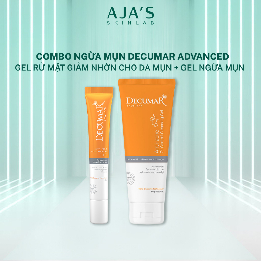 Combo ngừa mụn kiềm dầu Decumar Advanced cơ bản (1 Gel rửa mặt 50g + 1 ...
