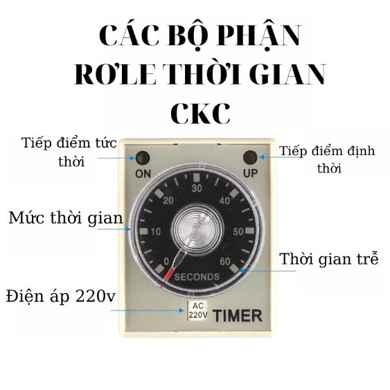 Rơ le thời gian CKC AH3-3 220VAC kèm đế, timer điện tử, timer CKC AH3-3 ...