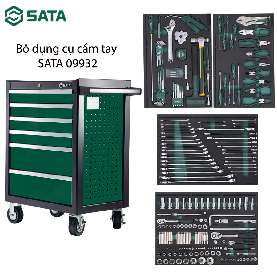 Bộ dụng cụ cầm tay SATA 09932 bao gồm tủ đồ nghề 95126 và bộ dụng cụ ...