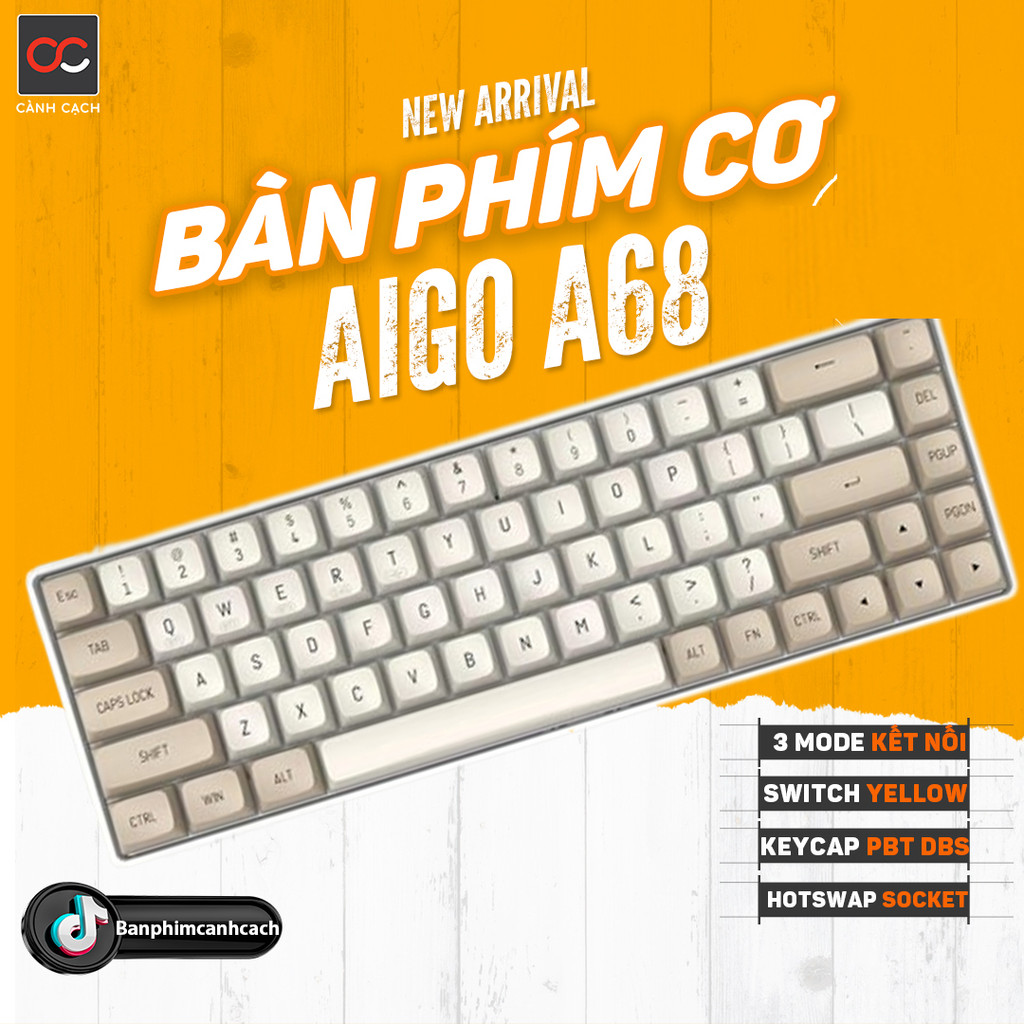 Bàn phím cơ không dây KEYCAP PBT HOTSWAP 5-PIN Aigo a68 Yellow Switch | Shopee Việt Nam