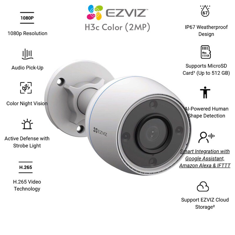 Camera Ezviz wifi ngoài trời H3C 2mp , H3C 1080p , H3C color | Shopee ...