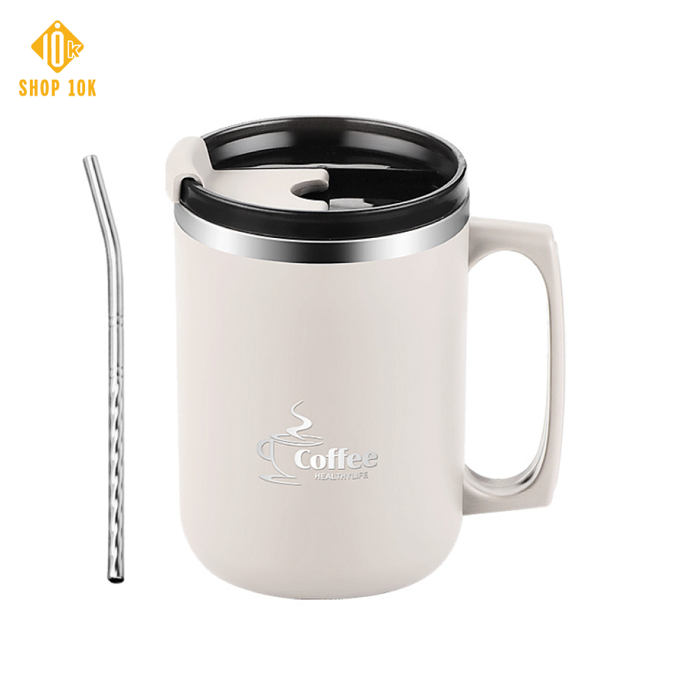 Ly cốc inox giữ nhiệt văn phòng, Cốc giữ nhiệt 2 lớp thép không gỉ kèm ống hút cao cấp trang nhã ...