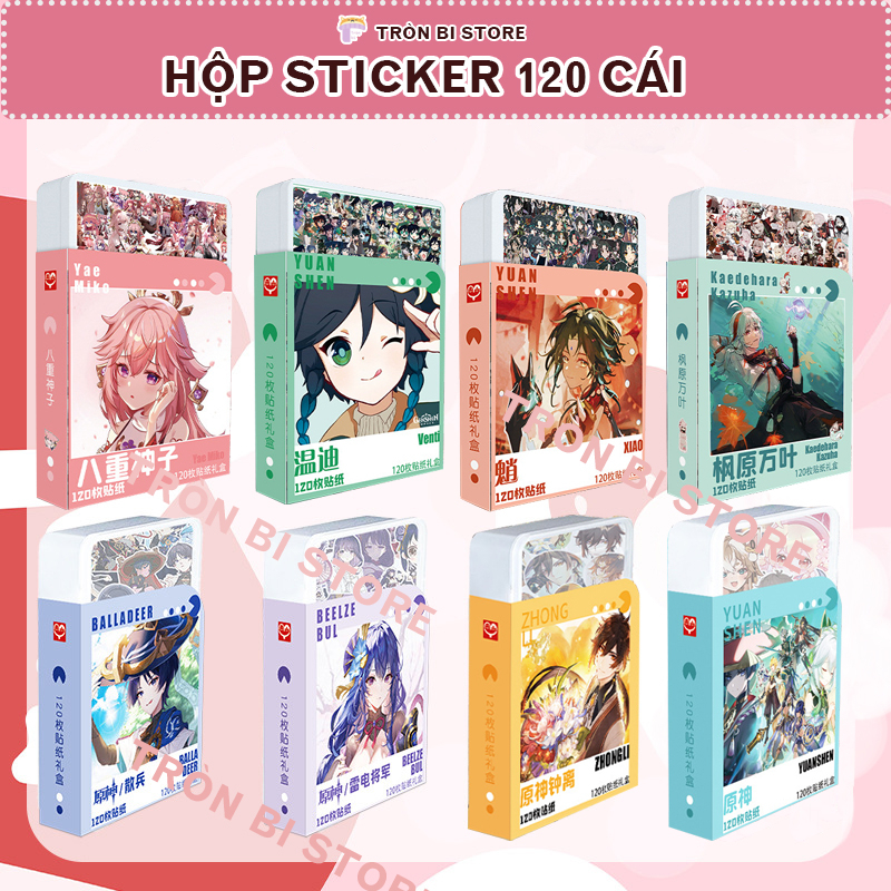 Hộp sticker Genshin Impact 120 cái Inazumi, Liyue, Mondstadt, zhongli ...