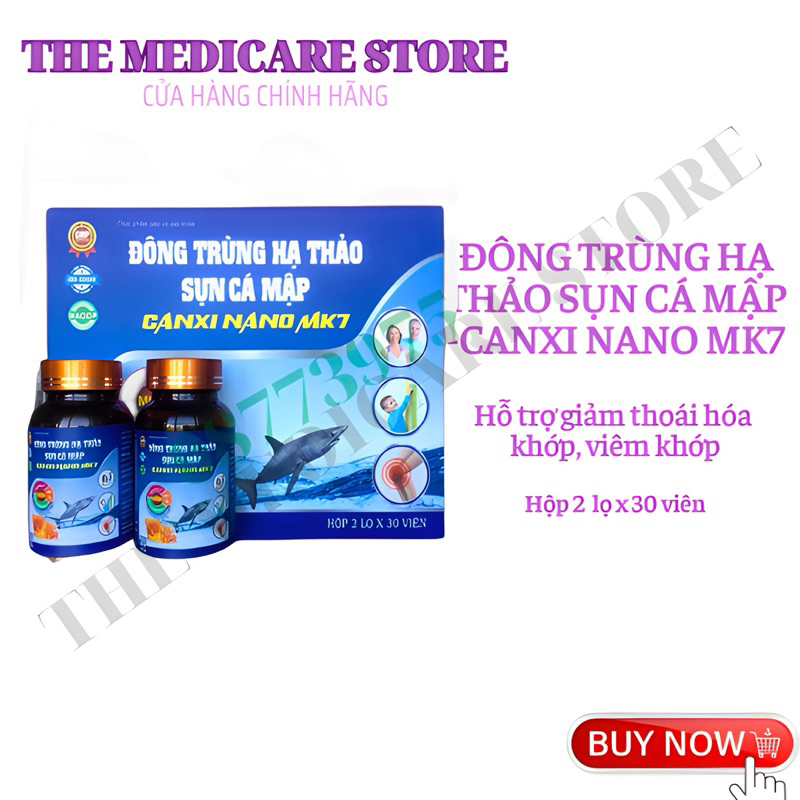 Viên Uống Đông Trùng Hạ Thảo Sụn Cá Mập Canxi Nano MK7- Bổ Sung Glucosamin Hỗ Trợ Giảm Thoái Hóa ...