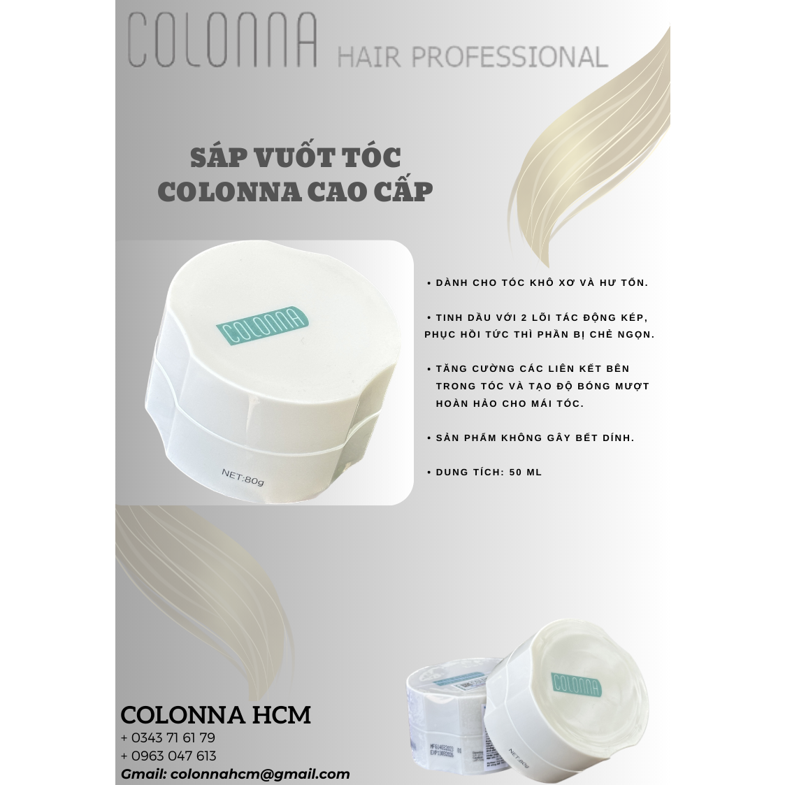 Sáp Vuốt Tóc Nam COLONNA CHÍNH HÃNG vuốt tóc nếp Colonna Hair Mud 80g ...