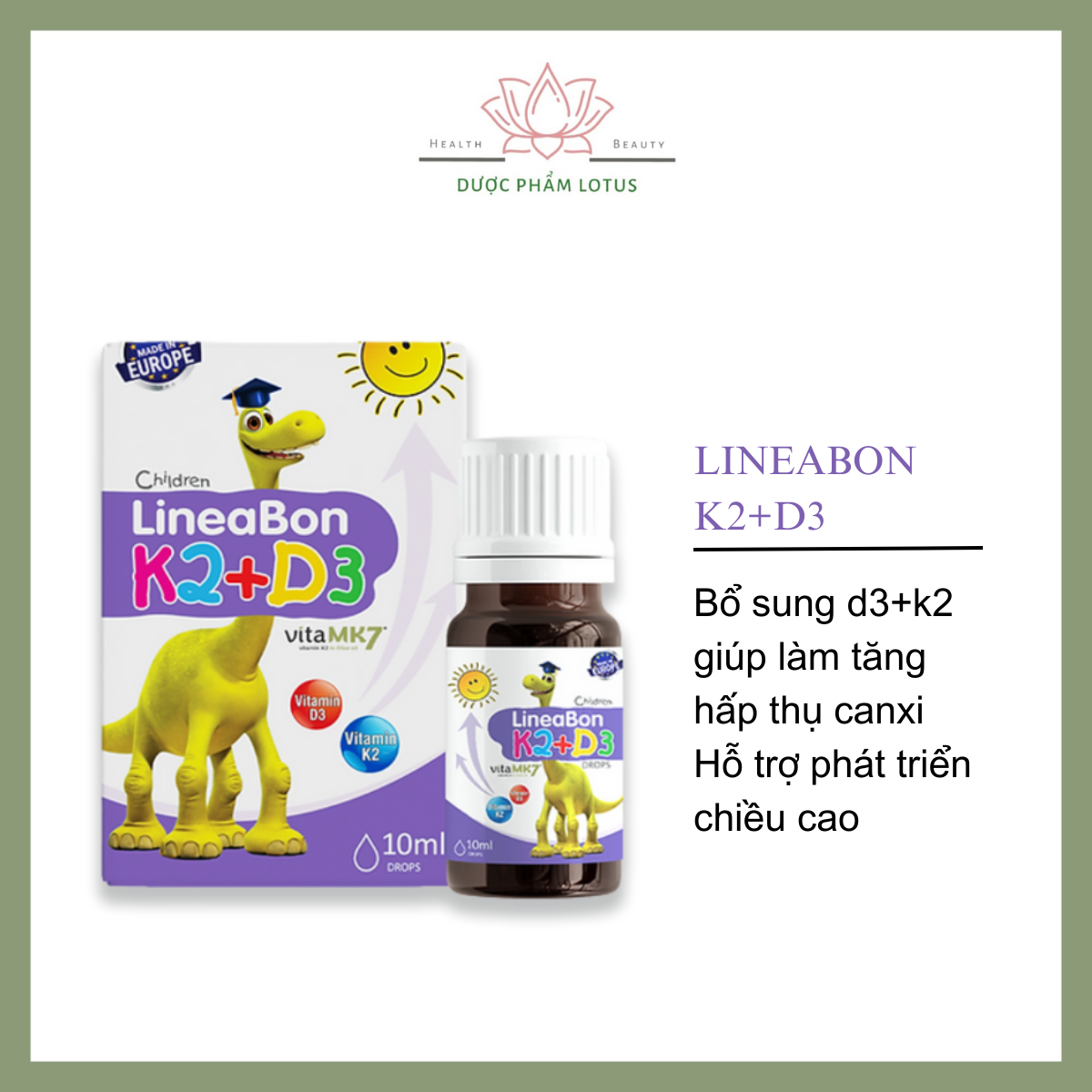 LINEABON D3+K2 MK7 LỌ 10ml - Bổ sung D3+K2 MK7 tăng khả năng hấp thụ ...
