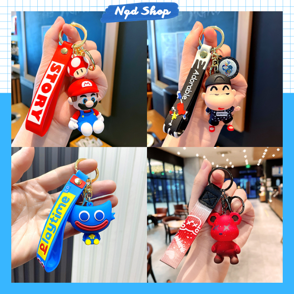 Combo 4 móc khóa Mario, Cậu Bé Bút Chì Shin, Huggy Wuggy, Bearbrick ...