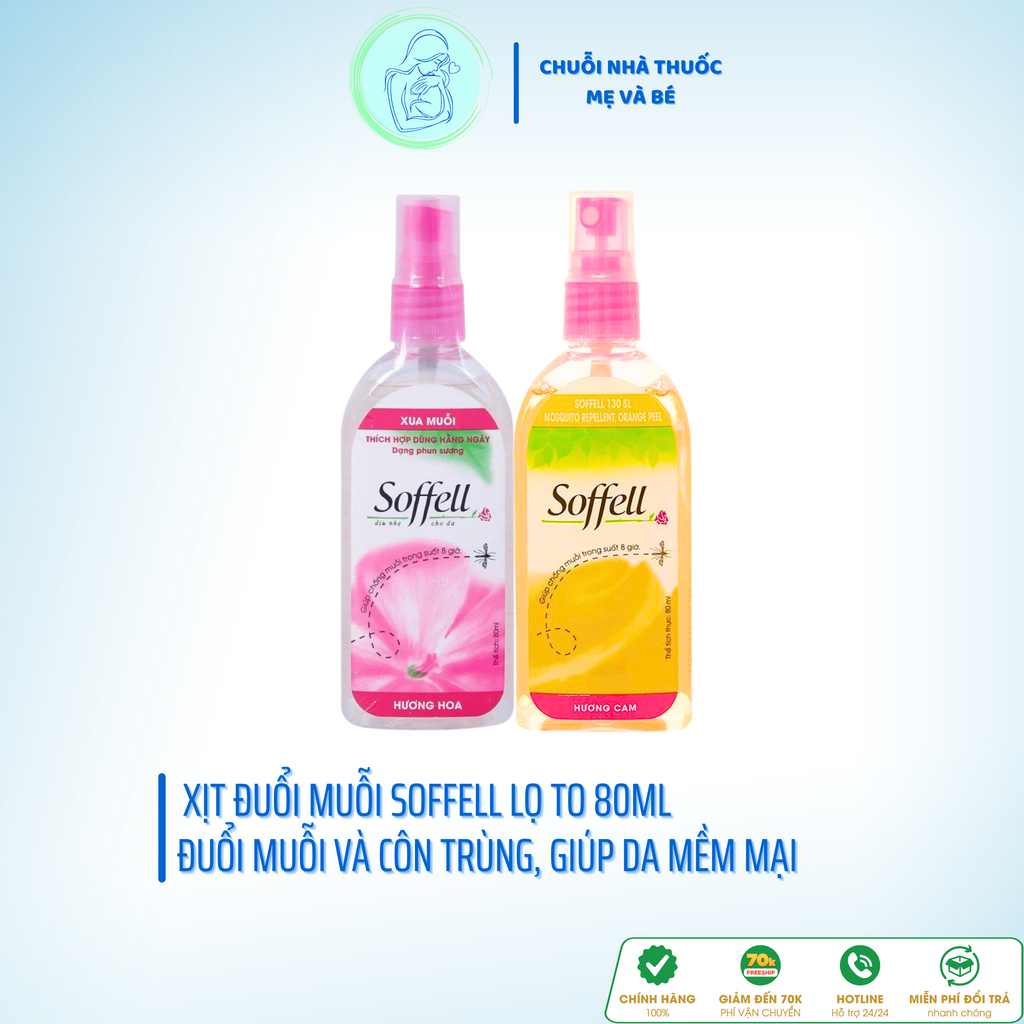 Xịt chống muỗi Soffell hương hoa, Soffell Hương cam, Xua muỗi, Đuổi muỗi và côn trùng - Lọ 30 ...
