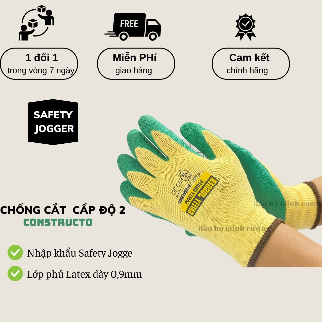 Găng tay bảo hộ lao động siêu bám Jogger Constructor, lớp phủ cao su Pu ...