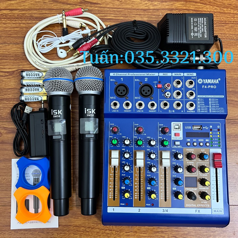 Siêu Phẩm Bộ Thu Âm Karaoke Cắm Ra Loa,Âm Ly MIC ISK SM58 Đôi + Mixer ...