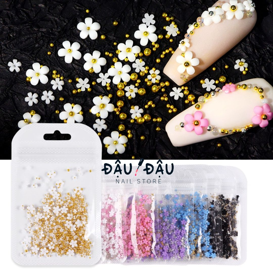 Set charm hoa nhiều màu mix bi vàng, đen đính móng dịu dàng - Phụ kiện ...