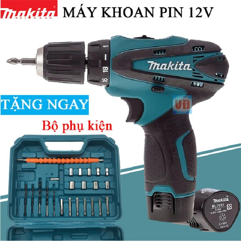 MÁY KHOAN PIN 12V MAKITA TẶNG KÈM PHỤ KIỆN HỘP VALI NHỰA 2 PIN VÀ SẠC BẢO HÀNH 12 THÁNG | Shopee ...