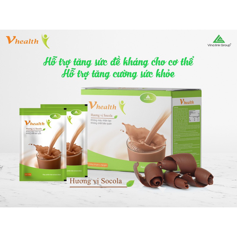 [CHÍNH HÃNG] Bột Dinh Dưỡng VHEALTH / Hương Trà Xanh & Socola / 20gói x ...