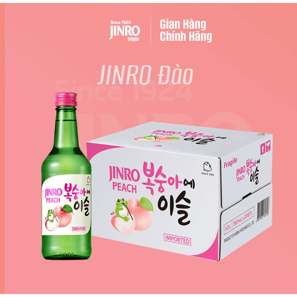[CHÍNH HÃNG][HỎA TỐC 24H] Soju Hàn Quốc JINRO VỊ ĐÀO 360ml - Thùng 20 chai | Shopee Việt Nam