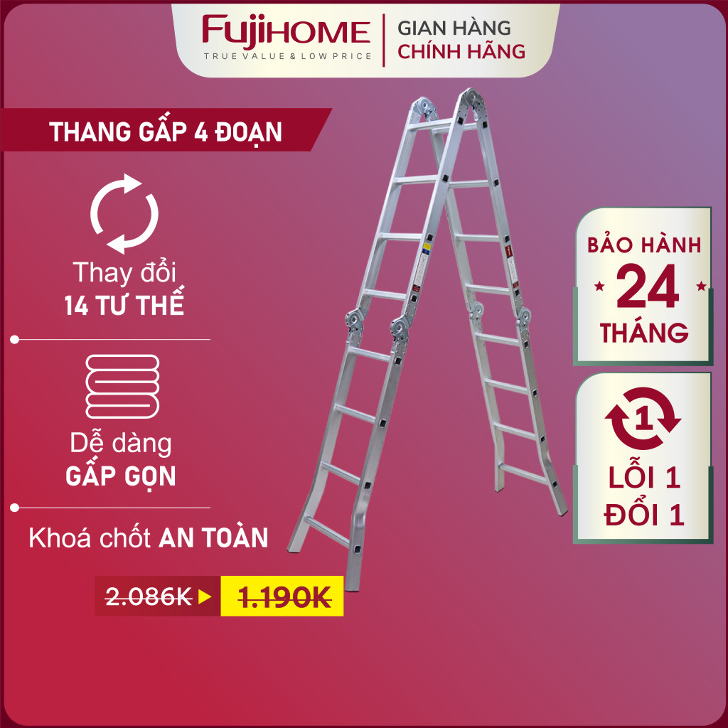 Thang nhôm gấp 4 đoạn 4,6 mét siêu đa năng Nhập Khẩu FUJIHOME, xếp gọn ...