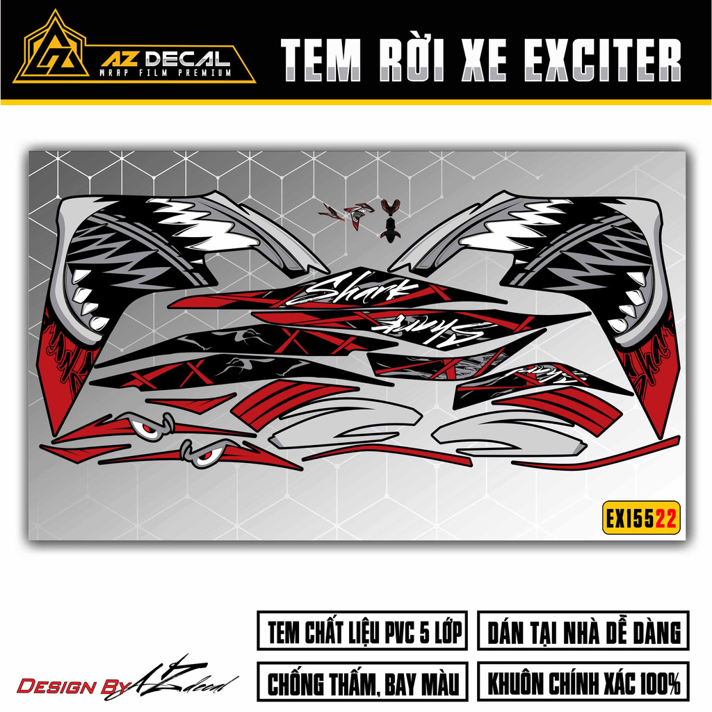 Team Xe Exciter 155 Mẫu Cá Mập | EX15522 | Tem Decal Rời Dán Ex 155 VVA ...