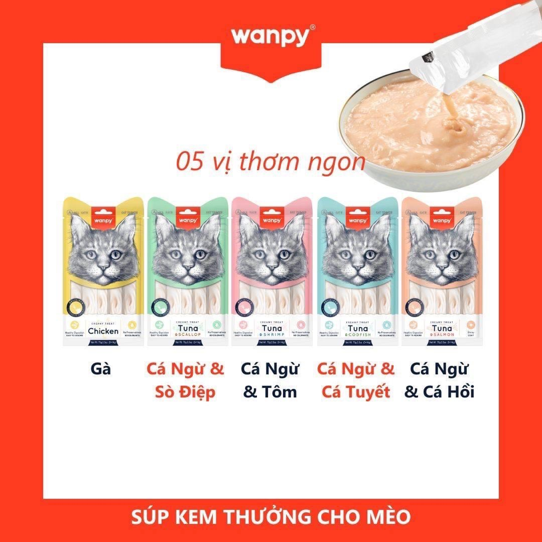 (Chính hãng) Súp thưởng Wanpy Creamy 5 thanh - Gói 70g, Hàng nhập khẩu ...