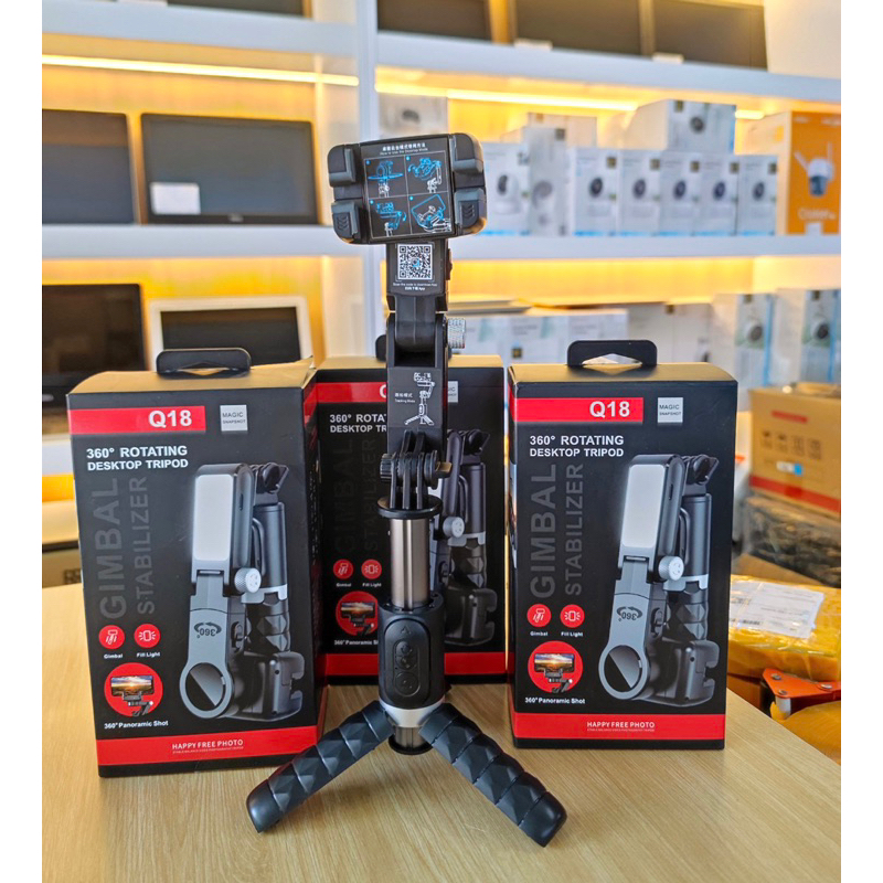 Gậy chụp ảnh thông minh Q18 và L08 Có Tracking 360 độ, Chống rung, LED 3 chế độ, Remote, Kết nối ...