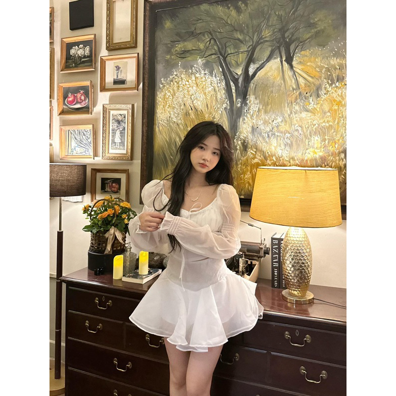LINNIE - Set váy tiểu thư tay dài váy xoè nhẹ nhàng | Shopee Việt Nam