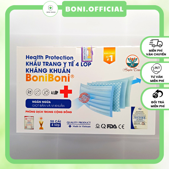 Khẩu trang y tế 4 lớp kháng khuẩn cao cấp ngăn bụi phòng dịch hộp 50 ...
