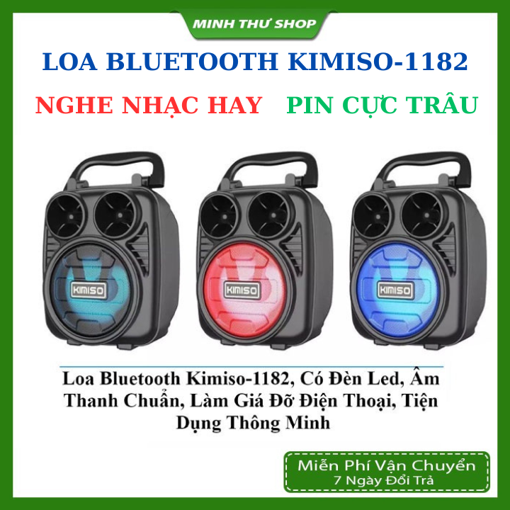 Loa Bluetooth Không Dây Kimiso KM-1182 Mini,Có Đèn Led, Nghe Nhạc Hay Âm Thanh Chất Lượng Hỗ Trợ ...