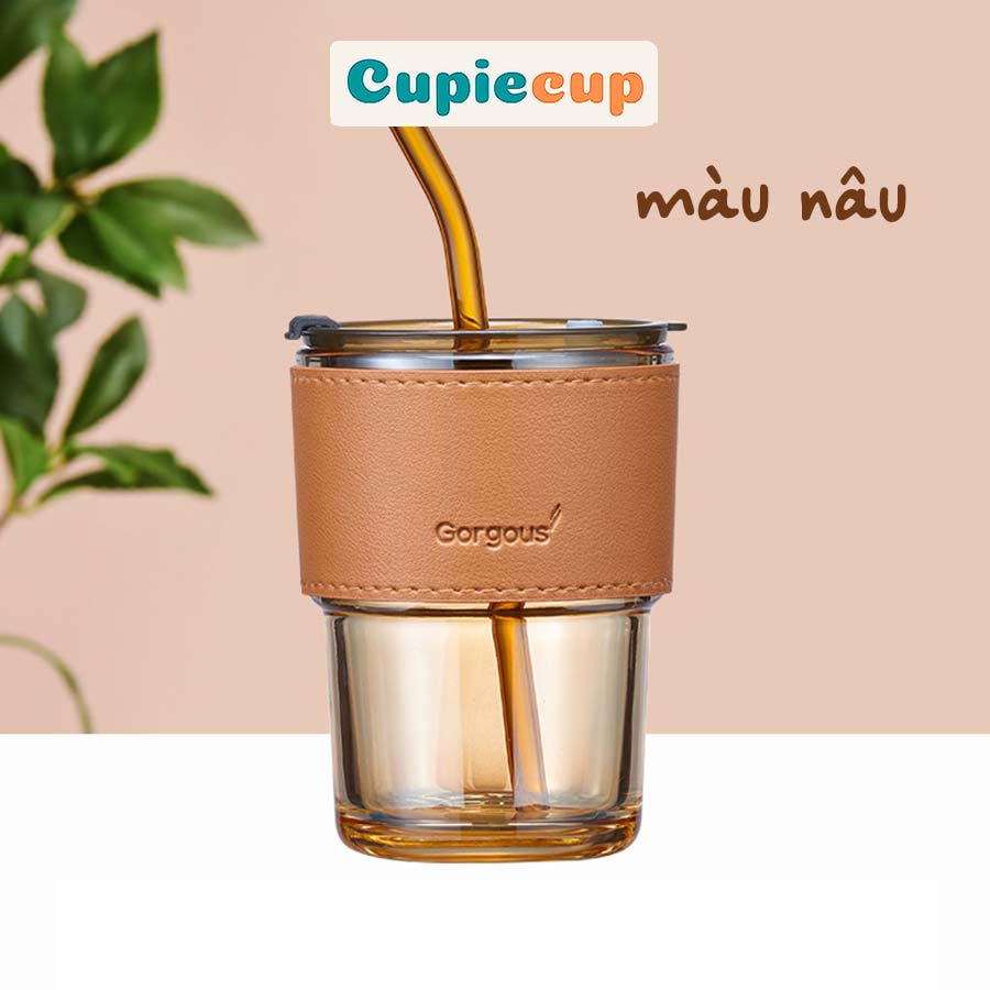 Cốc thủy tinh bọc da Gorgous kèm ống hút dung tích 430ml, 3 màu sắc sang trọng BTT090 | Shopee ...