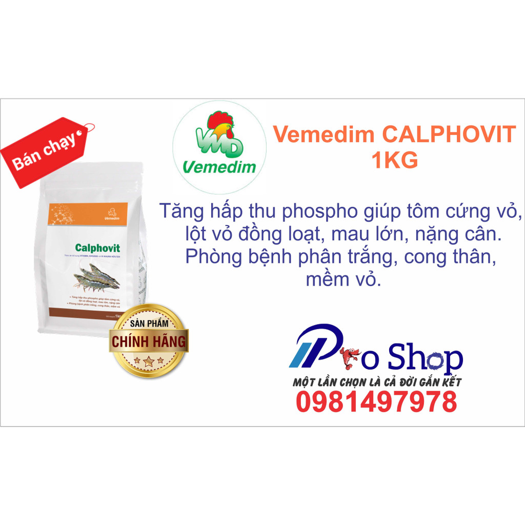 Vemedim Calphovit 1KG - Tăng hấp thu phospho giúp tôm cứng vỏ, lột vỏ ...