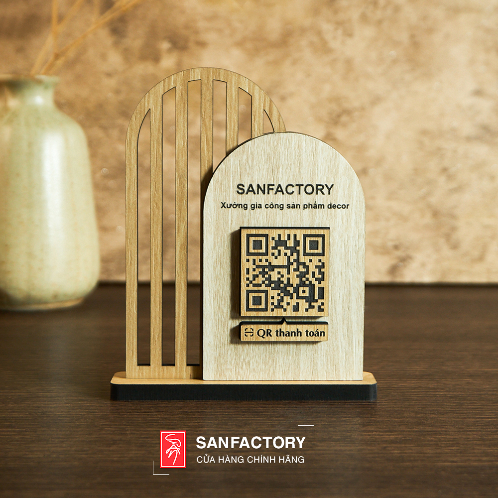 [SAN-QR02] Bảng gỗ để bàn quét mã QR Code thay đổi nội theo yêu cầu ...