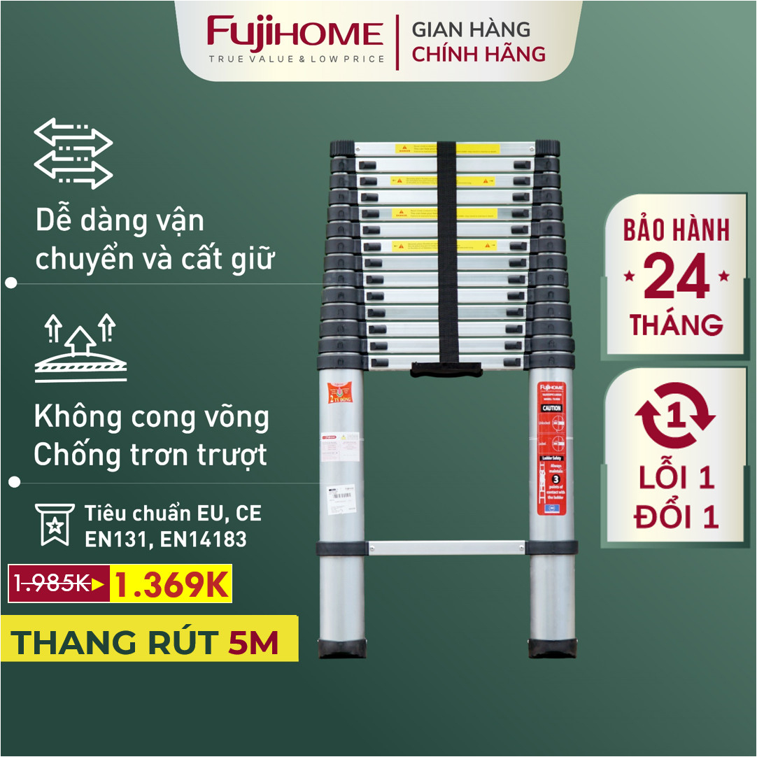 Thang nhôm rút đơn Nhập Khẩu 4,4M gấp gọn chính hãng FUJIHOME, thang ...