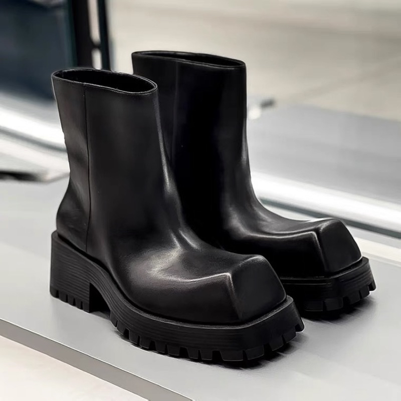 Giày Boots nam mũi vuông, Giày da HOMME đế đúc 5cm nguyên khối cao cấp ...