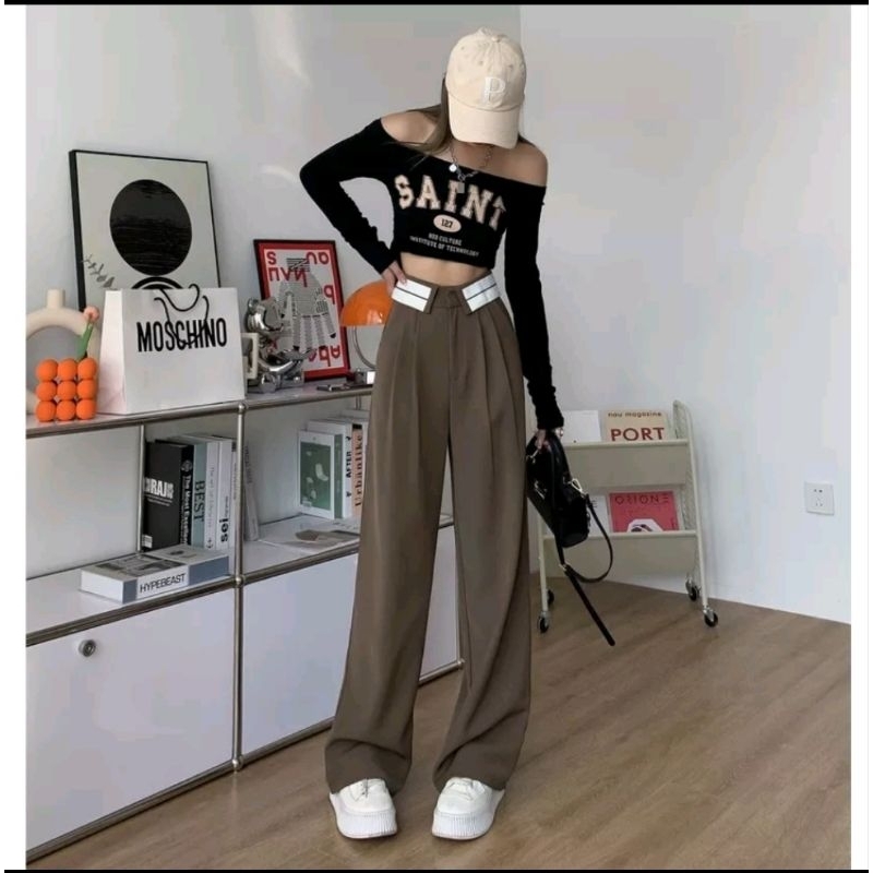 Quần ống rộng chất liệu vải ruby cao cấp 1 cúc khoá trước lưng cao cạp kiểu cổ áo mẫu mới siêu ...