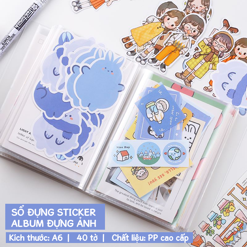 Tặng kèm sticker - Sổ Bìa Nhựa Album đựng sticker trong suốt khổ A6 ...