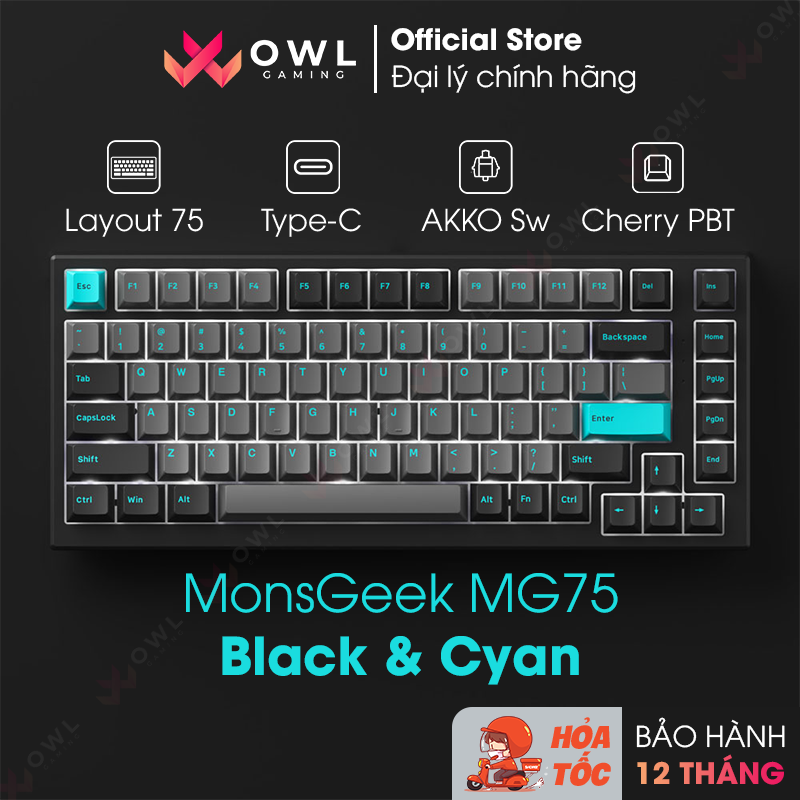 Bàn phím cơ MonsGeek MG75 Black & Cyan (White LED / AKKO sw v3) (Hàng ...